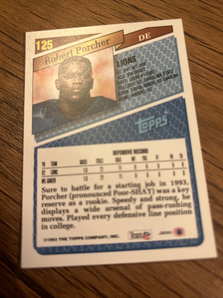 1993 Topps - #125 Robert Porcher Detroit Lions NM+ Free Shipping! | eBay