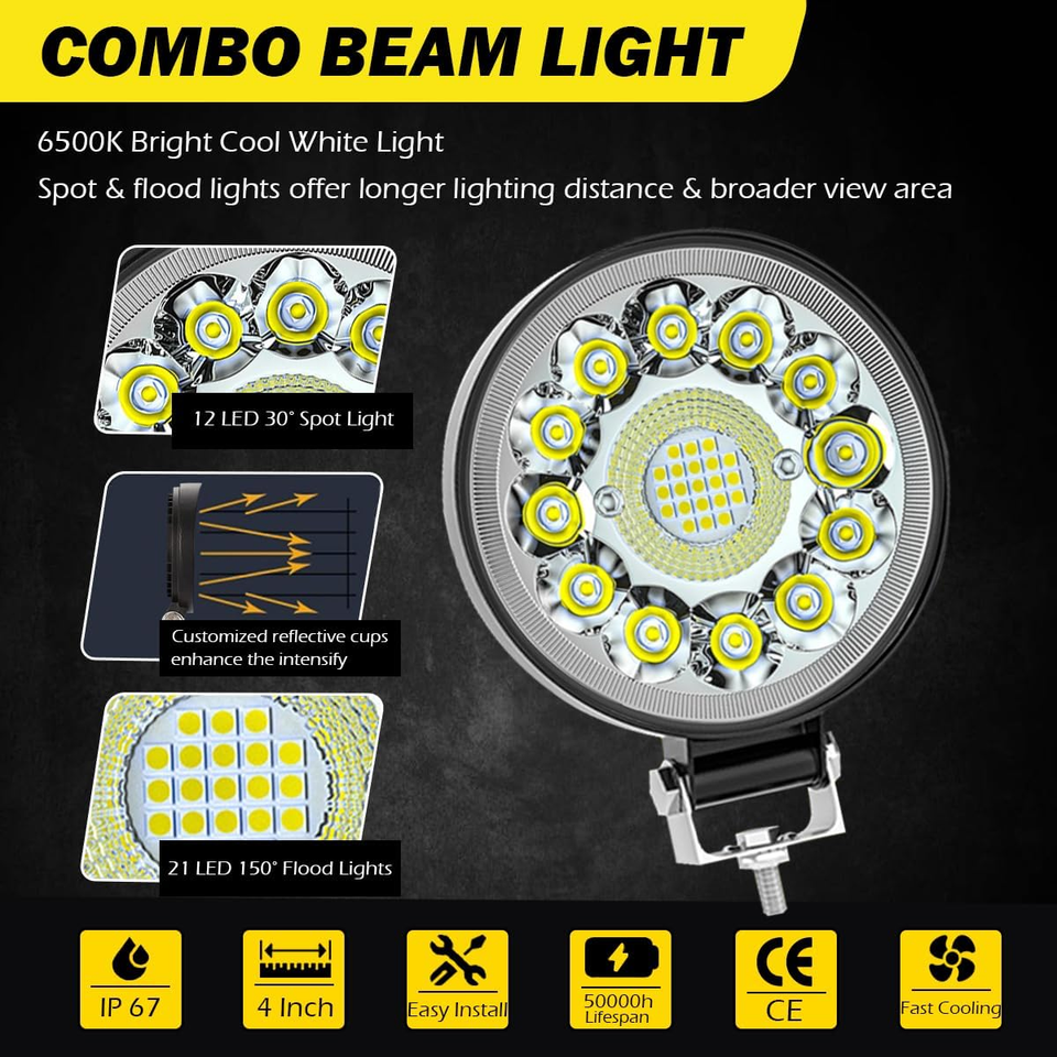 Pair 4‘’ round Snow plow boost lights LED lamp truck tractor headlight ...