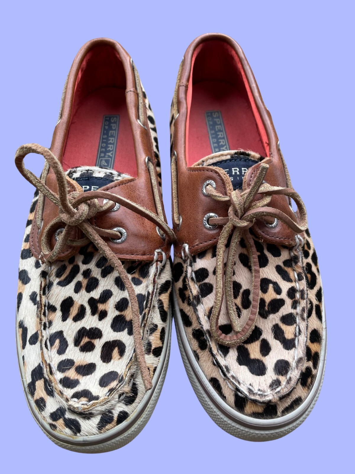 Sperry Top-Sliders Leopard Cheetah Print Cowhide Hair Boat Shoes Sz 6.5 ...