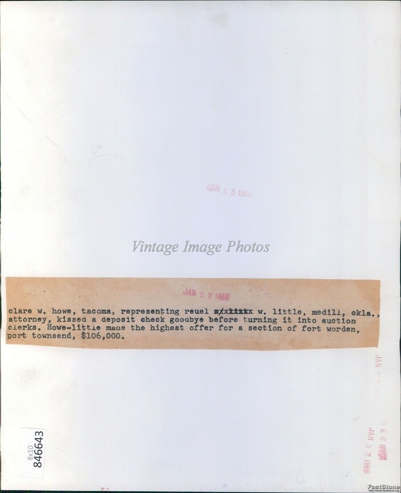 1956 Clare W Howe Tacoma Kisses Bid Deposit Check Goodbye Business 8X10 ...