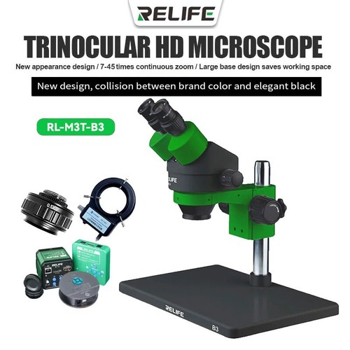 RL-M3T-B3 Trinocular HD Stereo Microscope 7X-45X Zoom Camera PCB ...
