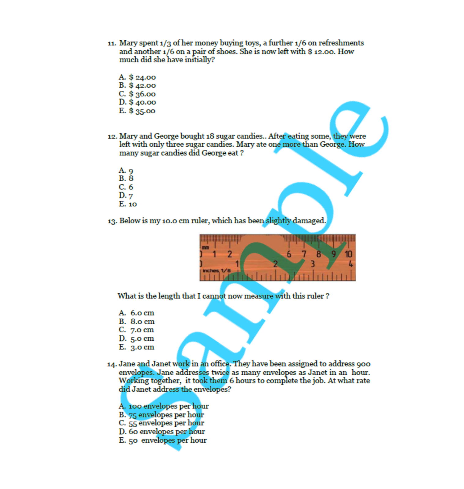 Year 4 Opportunity Class(OC) Practice Test Question paper-Mathematical ...