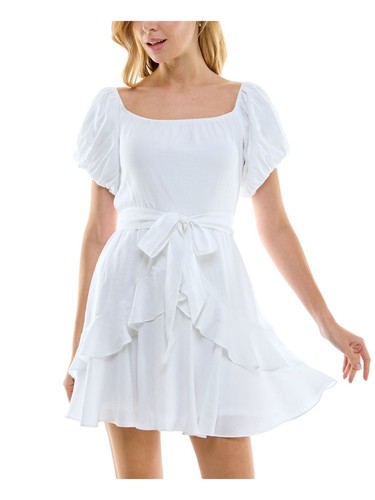 TRIXXI Womens White Lined Pouf Sleeve Mini Fit + Flare Dress Juniors XS ...