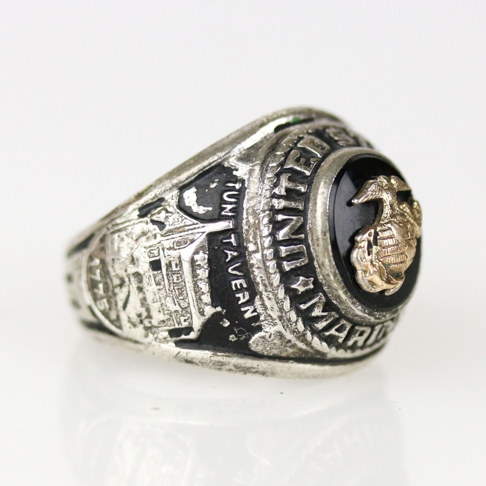 Vintage WWII Era Sterling Silver USMC Marine Corps Signet Ring Sz 10.5 ...