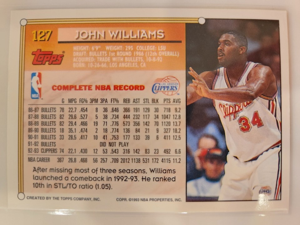 1993-94 Topps John Williams Los Angeles Clippers #127 | eBay