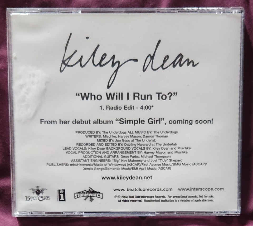 Kiley Dean - Who Will I Run To - Promo CD Single - Like New | eBay