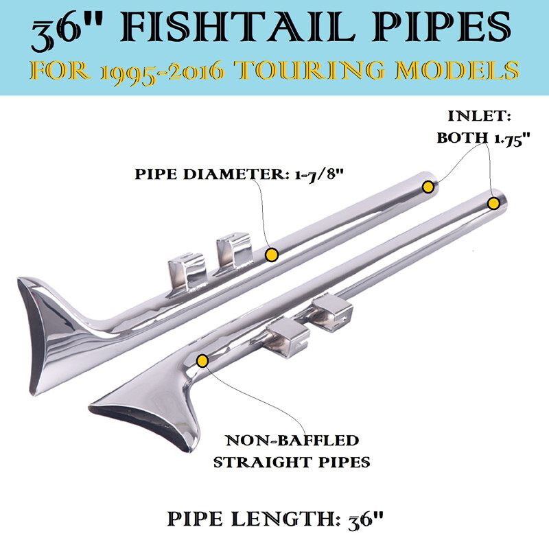 1995-2016 Touring 36" Fishtail Slip on Mufflers Exhaust pipes Dual ...