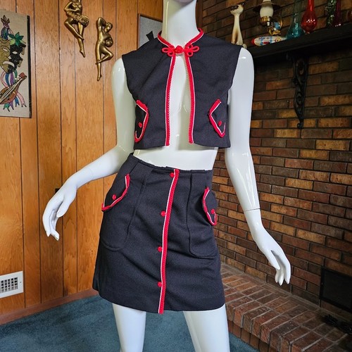 Vintage 60s Mod Space Age 2 Piece Vest & Micro Mini Skirt Go Go Dress ...