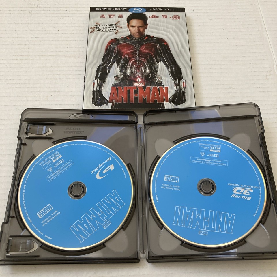 DVD MOVIE DISC BLU RAY 3D & BLU RAY SET MARVEL ANT-MAN WITH SLIP COVER ...