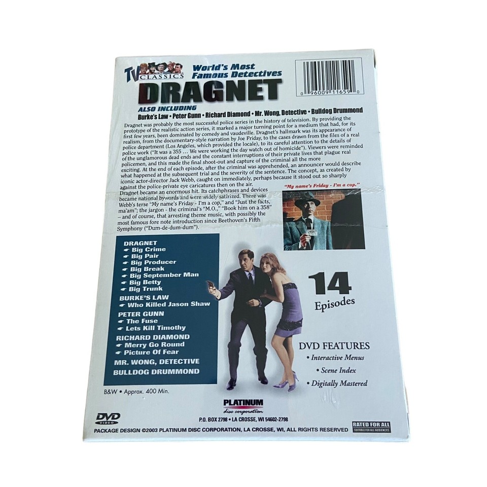 New Dragnet The Worlds Most Famous Detectives (DVD, 2003) 14 Episodes 2 Disc Set 96009116590| eBay