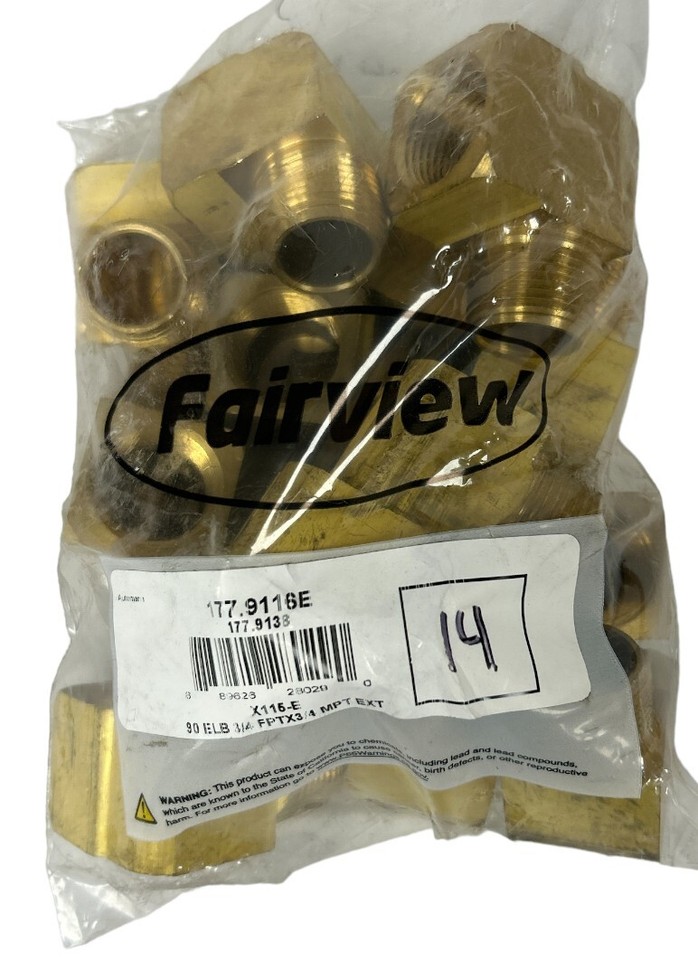 x14 FAIRVIEW X115-E EXTRUDED 90° STREET ELBOW 3/4 FPT X 3/4 MPT, 177. ...