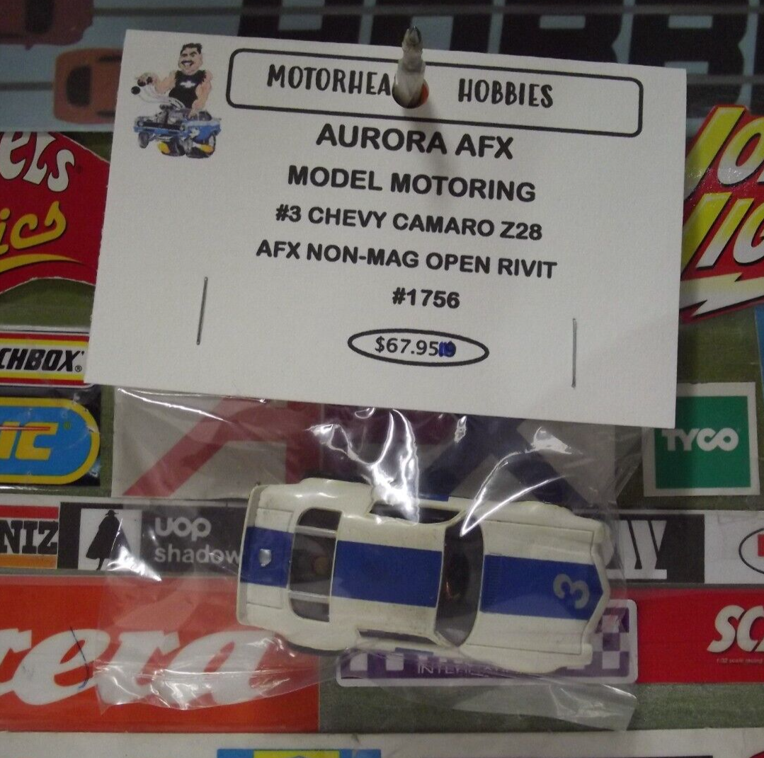AURORA AFX, WHITE - BLUE STRIPE, #3 CHEVY CAMARO Z28, HO SLOT CAR ...