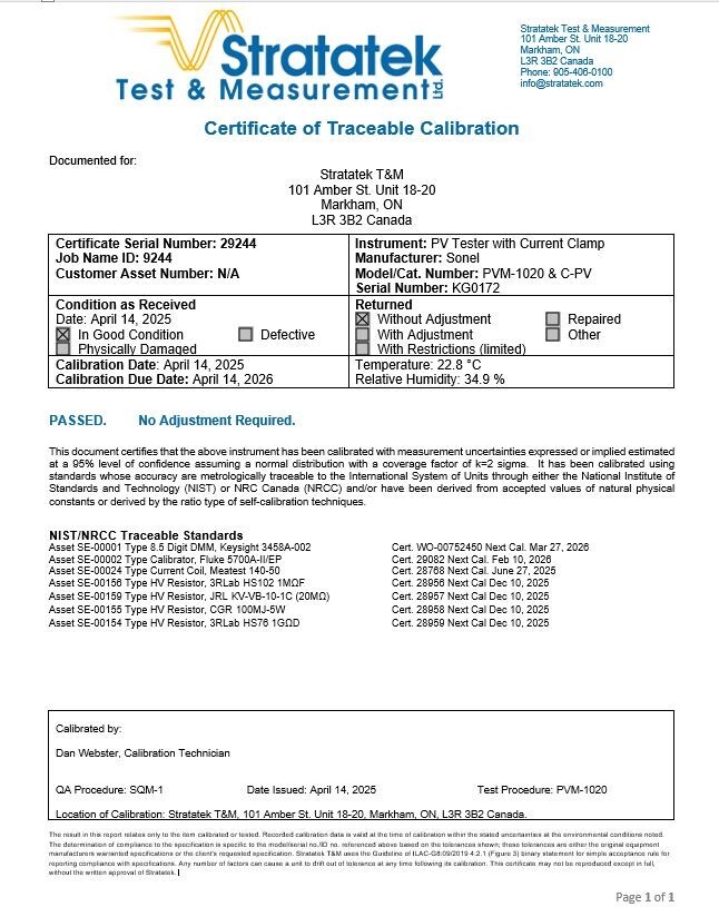 Sonel PVM-1020 Photovoltaic Meter with IRM-1 Irradiance Meter PV Solar ...