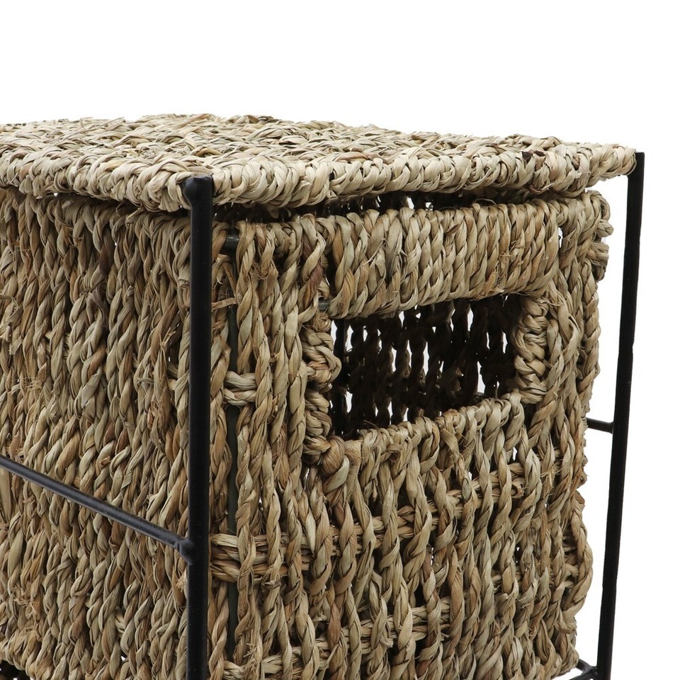 JVL 4 Drawer Seagrass Hand Woven Storage Tower Unit with Black Metal ...