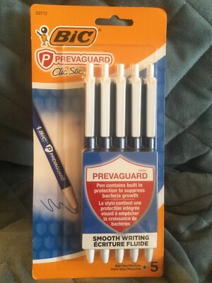 BIC PREVAGUARD CLIC STICK PENS 5 PACK BALL POINT/MEDIUM BLUE INK #53712 ...