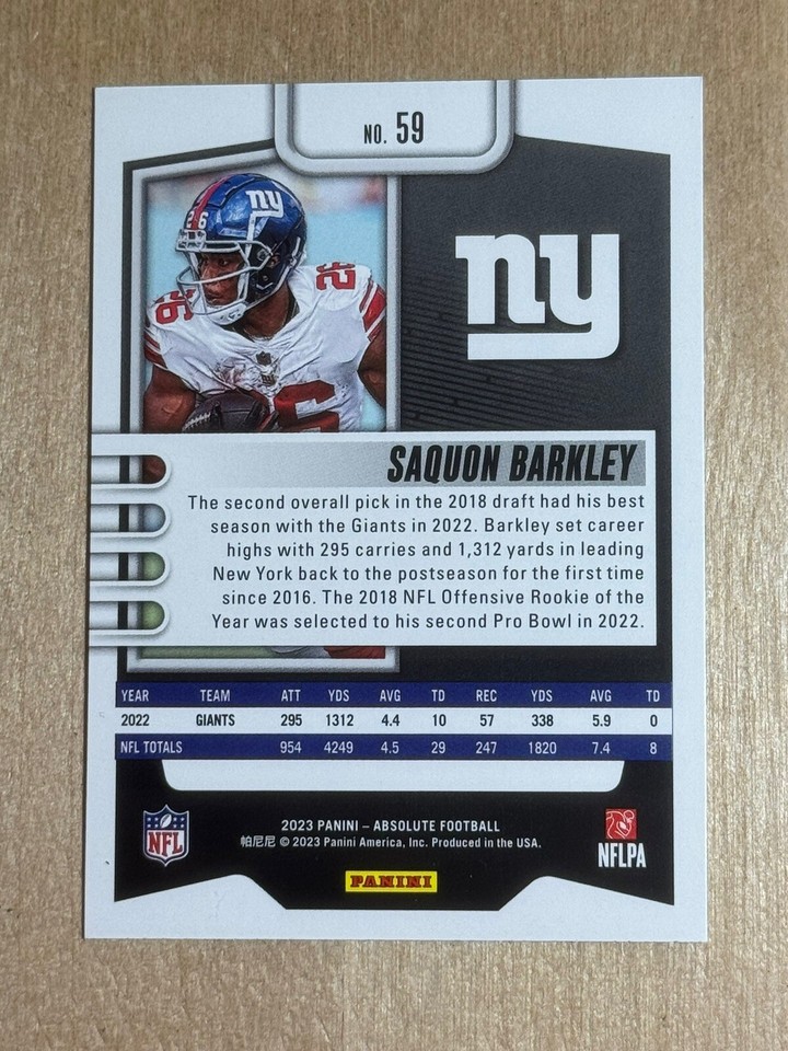 2023 New York Giants Saquon Barkley Panini Absolute PURPLE PARALLEL #59 ...