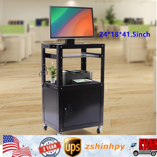 Steel Large AV Cart with Extra Storage Adjustable Height Cart w ...