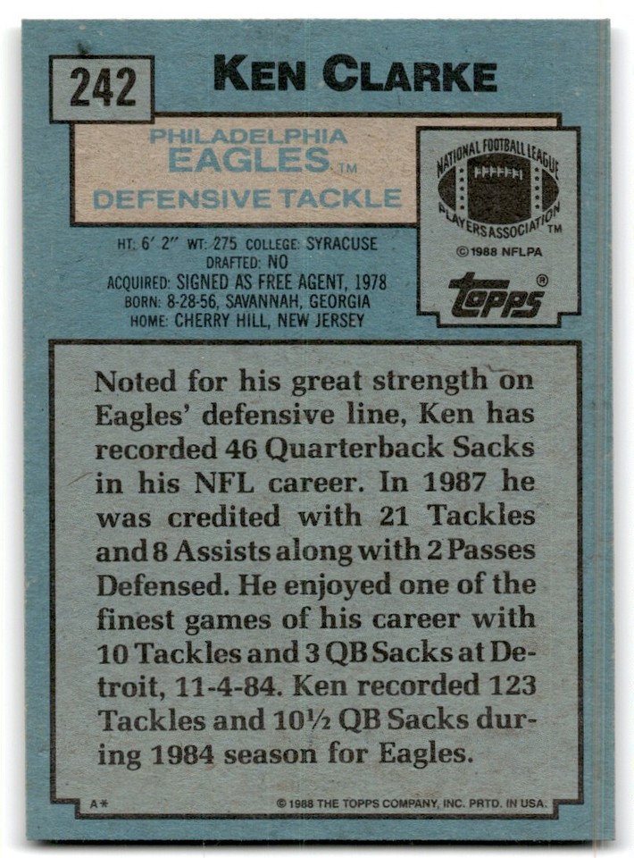 1988 Topps Ken Clarke Football Cards #242 | eBay