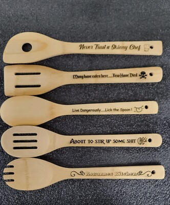 Laser Engraved 5 piece Bamboo Kitchen utensil set. Personalized, Custom ...