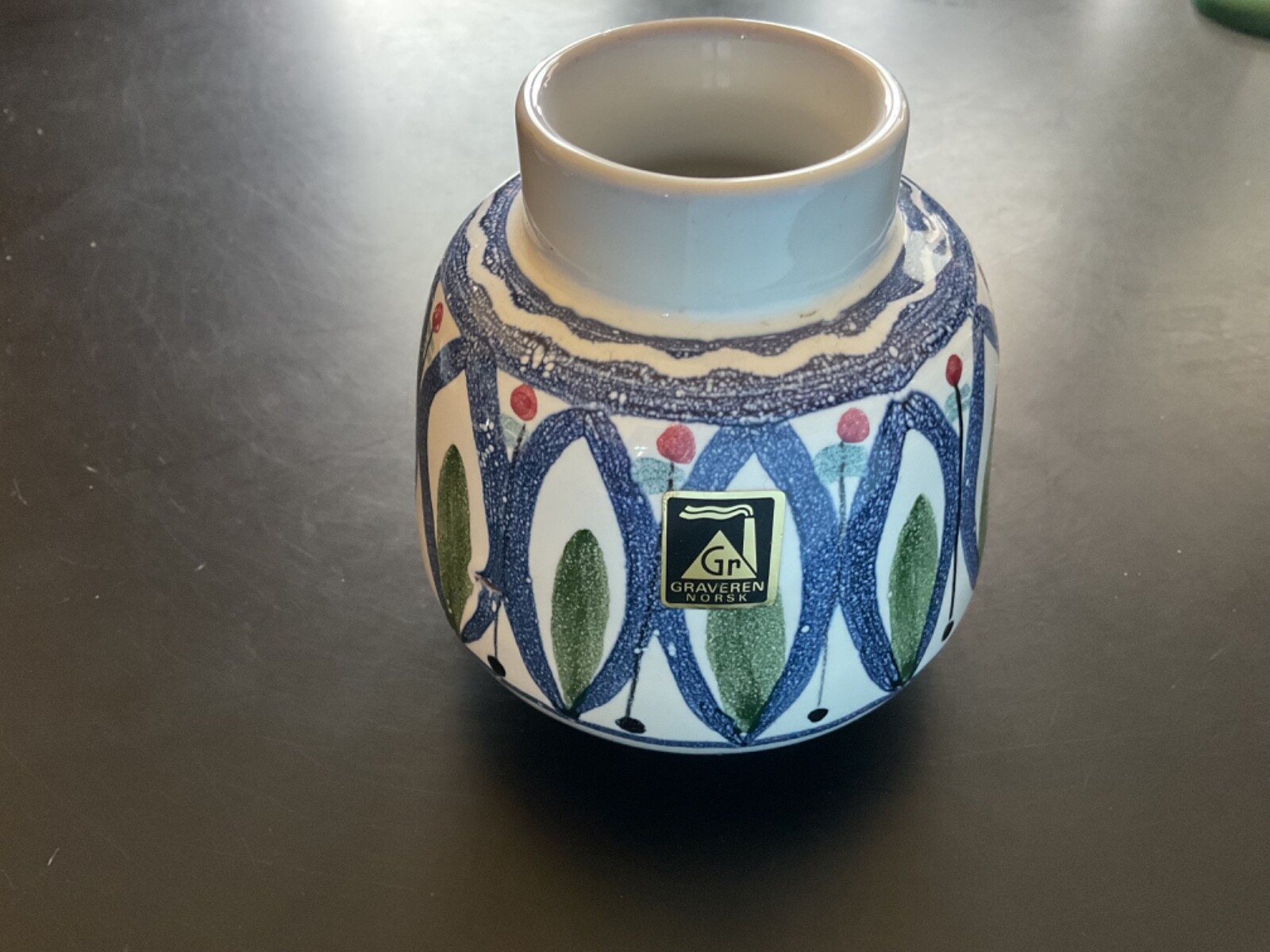 Graveren Norsk Pottery Vase Norway Ceramic MCM Scandinavian Blue 872/ ...