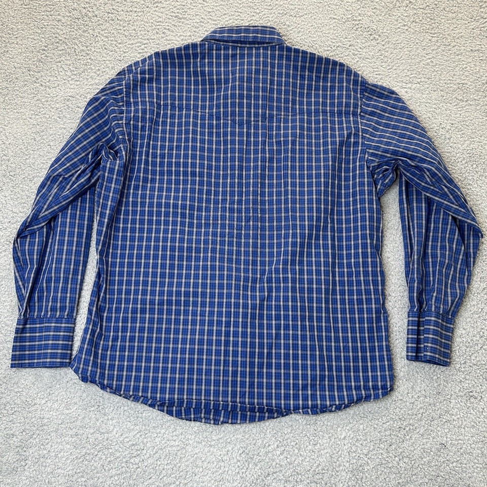 Wrangler Shirt Mens XL Blue Plaid Western Pearl Snap Cowboy Double ...
