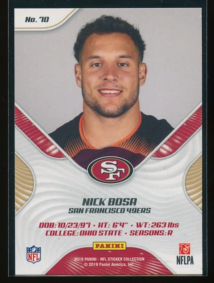 Nick Bosa 2019 Panini NFL Sticker Collection #70 Rookie RC | eBay