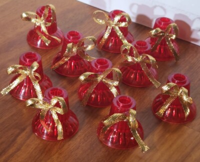 Vintage Christmas Light Reflectors Red Plastic Bell Lot of 10 | eBay