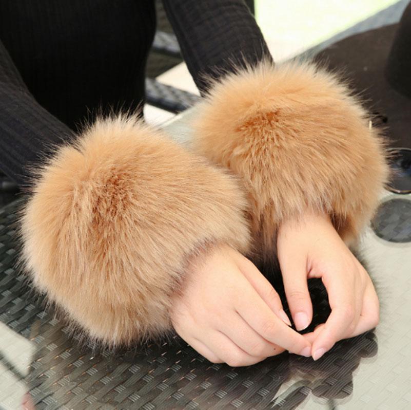 Women Winter Warm Sleeve Wristband Cuff Windproof Imitation Fox Fur ...