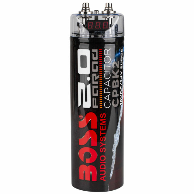 Boss CPBK2 2 Farad 20-Volt Digital Voltage Car Audio Power Capacitor ...