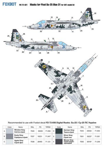 Foxbot FM72-022 1:72 Masks for Sukhoi Su-25 Blue 31 Ukranian Air Forces ...