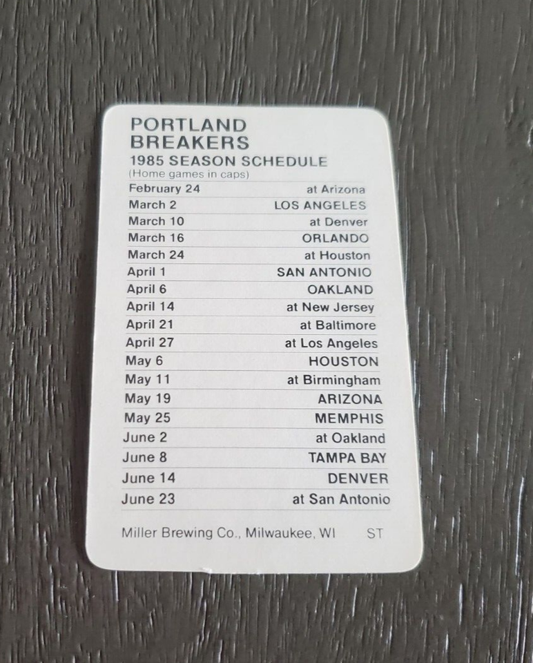 Portland Breakers 1985 USFL Schedule Miller Lite | eBay