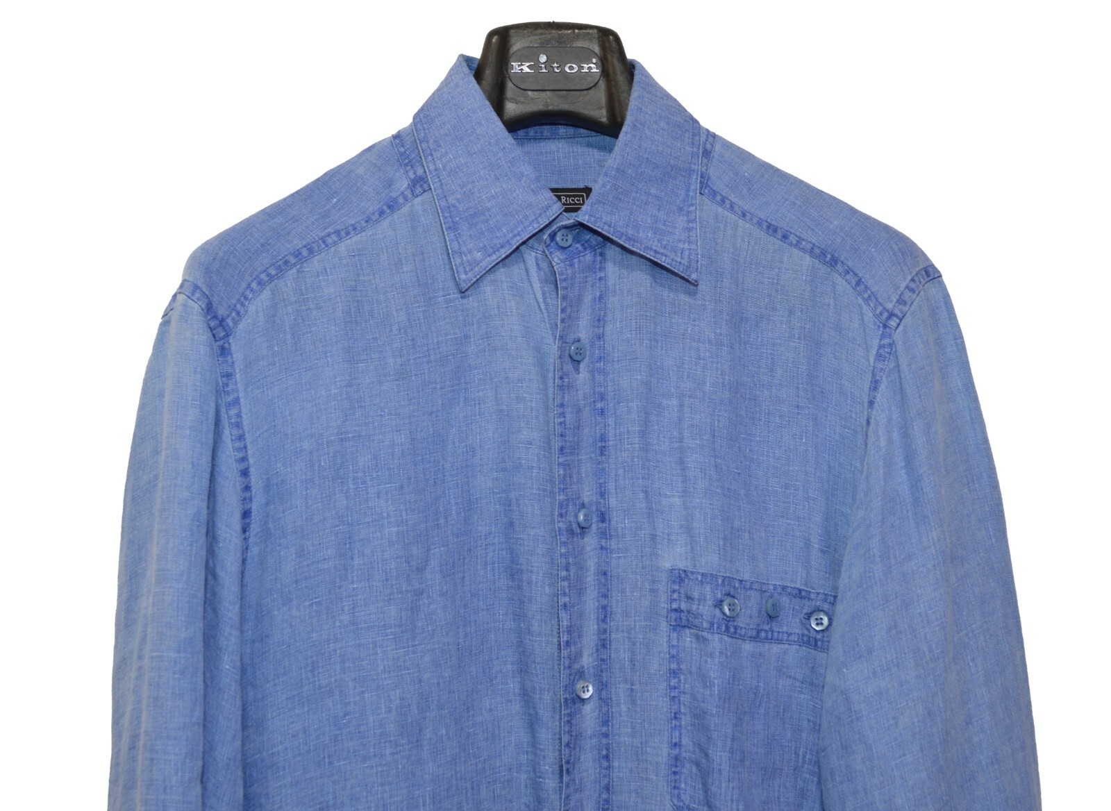 Amazing Men's Stefano Ricci Dress Shirt 40 15.5 Blue 100% Linen ...