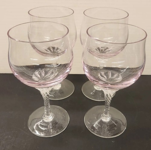 4 PINK Soft Faint HUE Sasaki CORONATION Crystal Wine GOBLET GLASSES ...
