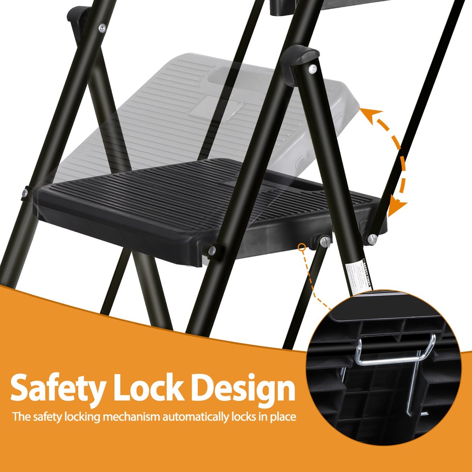 4-Step Ladder Folding Step Stool w/Tool Tray&Handrail Sturdy Steel ...