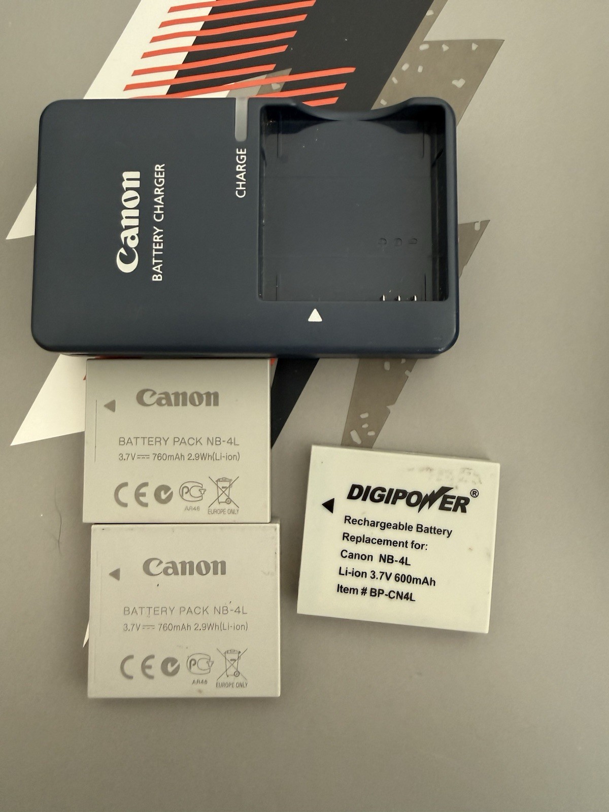 2 Canon NB-4L Li-ion Battery and 1 Digipower W/ CB-2LV Charger ...