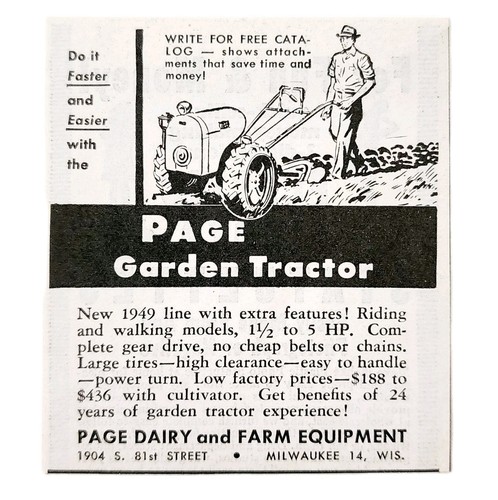 1949 Page Dairy And Farm Garden Tractor Advertisement Vintage ...