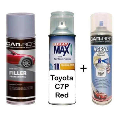 Auto Touch Up Paint For Toyota C7P Red Plus 1k Clear Coat & Primer ...