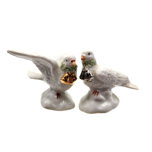 Vintage White Doves set of 2 Handpainted Gold Silver Bells Miniature | eBay