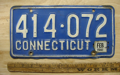 Vintage Expired Conn License Plate,Tag,414-072,W/White On Blue,Good | eBay