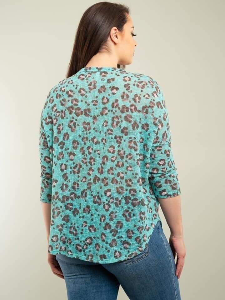 Women's Cute Plus Size 3/4 Sleeve Green Animal Cheetah Print Top 2XL ...