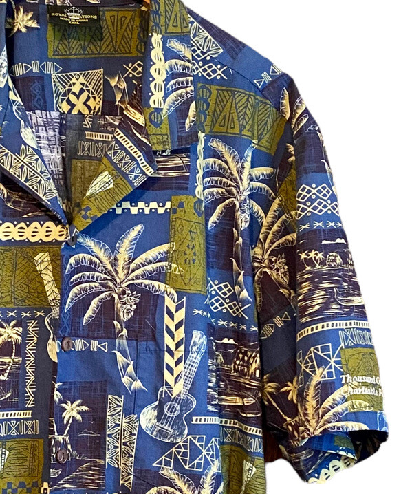 Mens 3XL Aloha Friday Hawaiian Camp Shirt Ukulele Palm Outrigger Tapa ...