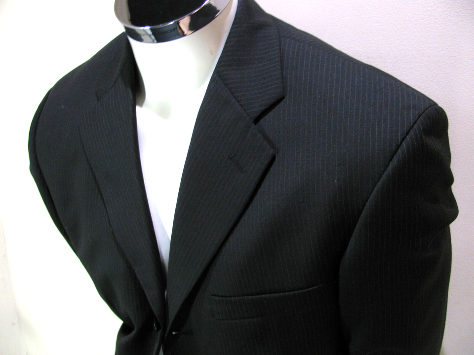 Alfani Blazer Mens 40S Short Black Striped Wool Suit Jacket Ventless ...