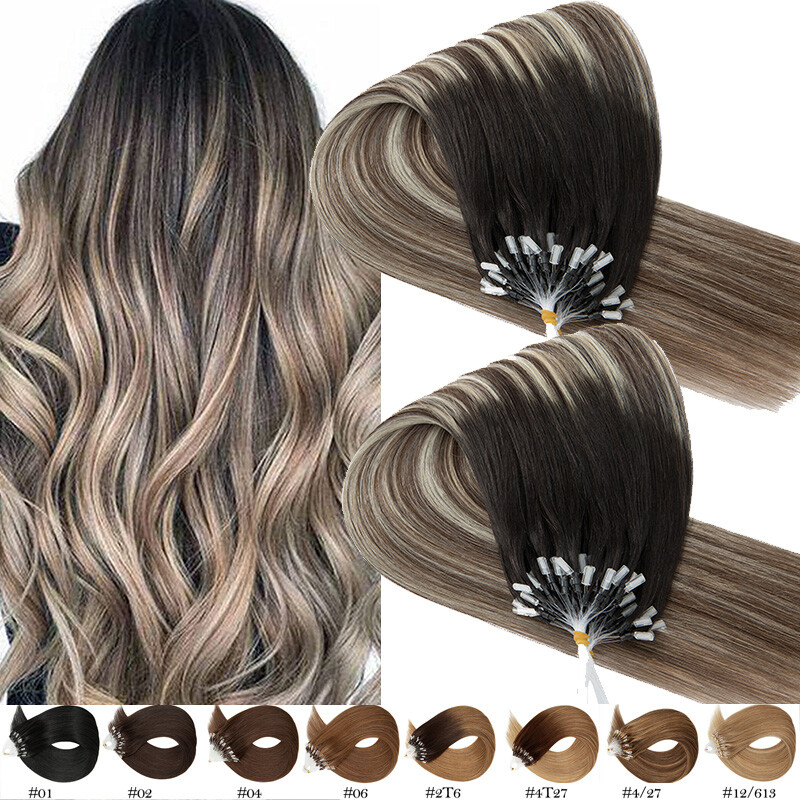 Micro Ring Loop Hair Extensions Micro Beads 100% Real Human Hair Link ...