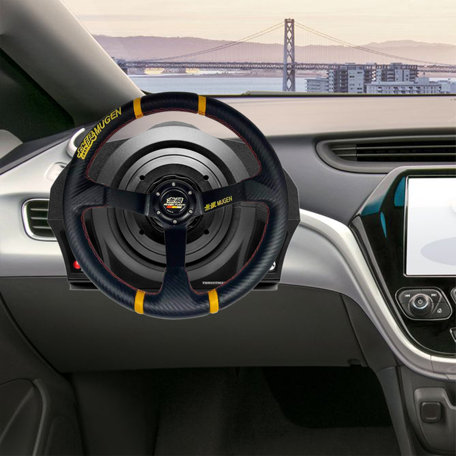 JDM 350mm MUGEN Style Racing Carbon Fiber PVC Steering Wheel Red ...