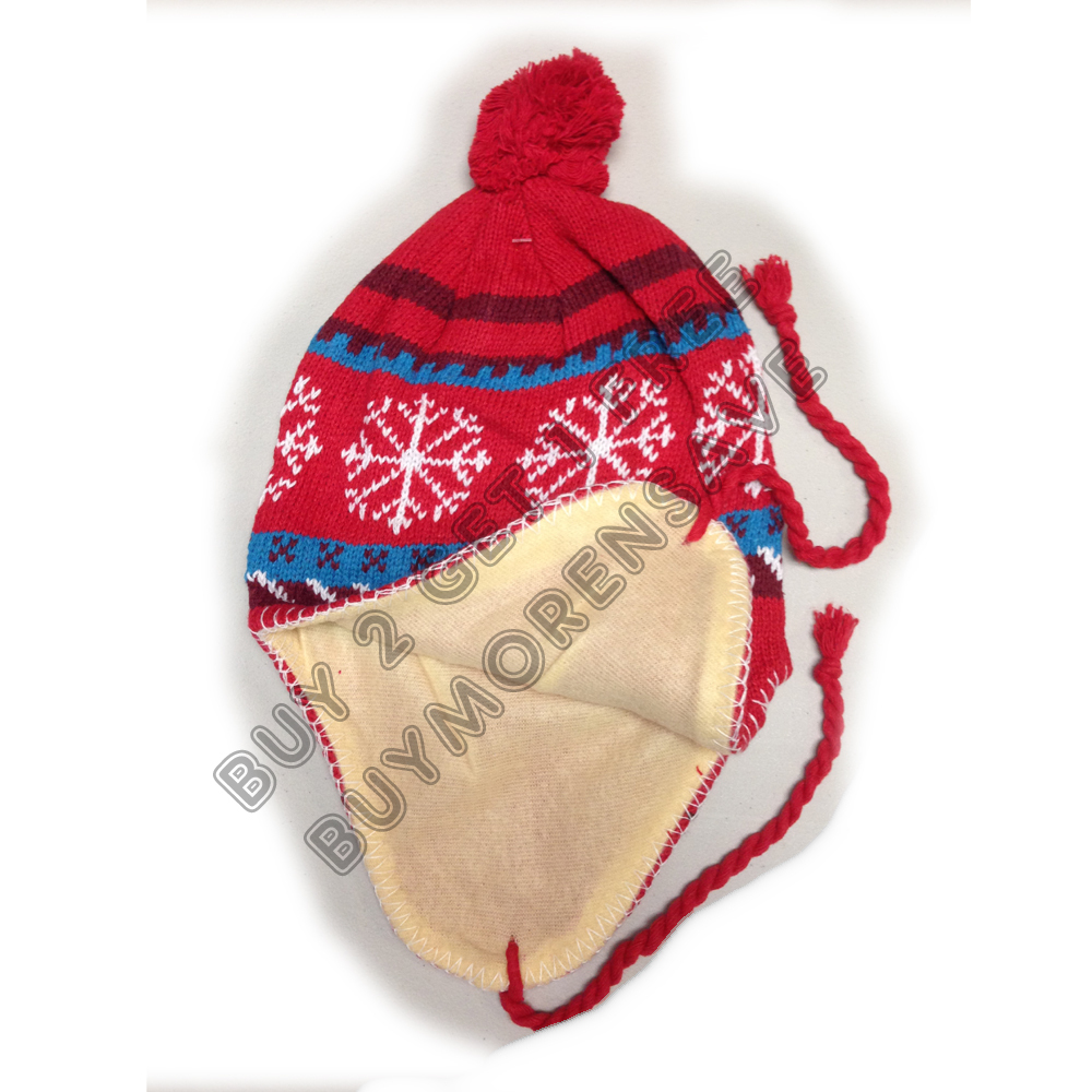 Winter Peruvian Ear Flap Ski Hat Beanie Cap Snow Flakes Color RANDOMLY ...
