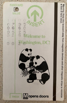 Vintage Washington, DC Metro Subway Ticket Panda Bears Zoo WMATA Paper ...