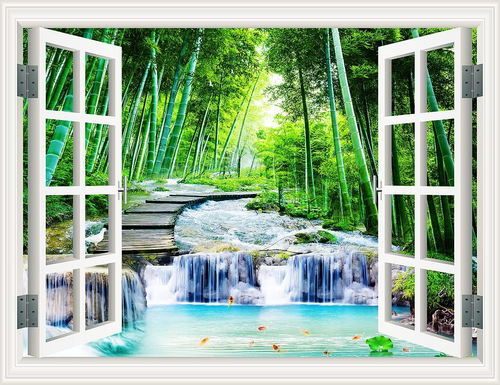 3D Self-Adhesive Painting Fake Window Wall Stickers Tropical Island ...