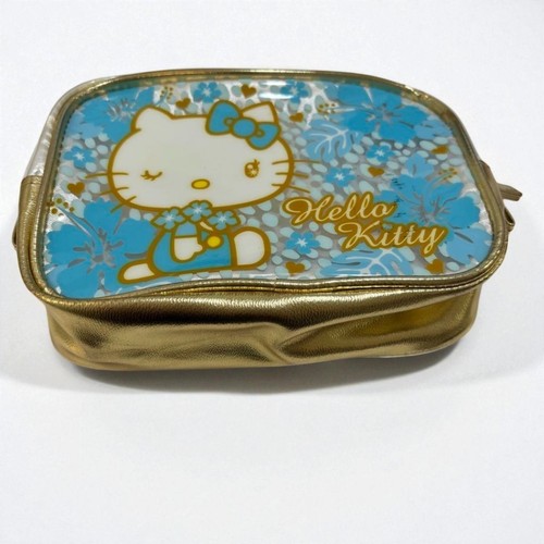 Sanrio Hello Kitty Heisei Gal Hibiscus Metallic Gold Pouch Blue | eBay