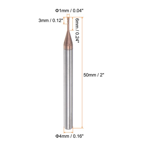 4mm Shank 1mm x 6mm Titanium Coated Solid Carbide 4 Flutes Square End ...