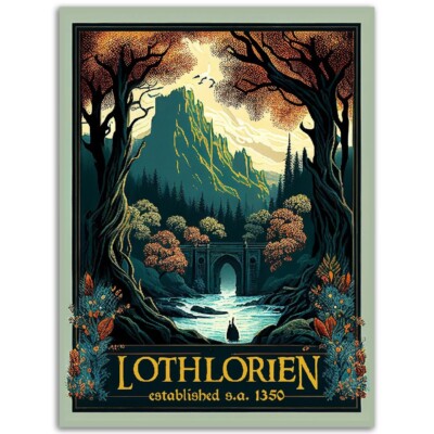 Lord of the Rings LOTR Lothlorien J.R.R. Tolkien Art Print Travel ...